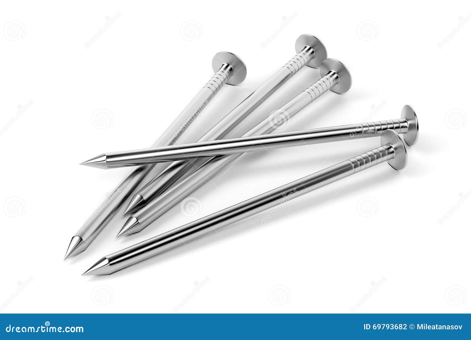 Steel nails on white stock illustration. Illustration of metal - 69793682