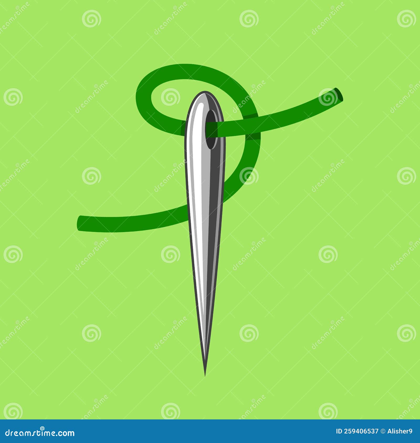 Steel Needle with Green Curly Thread Stock Vector - Illustration of ...