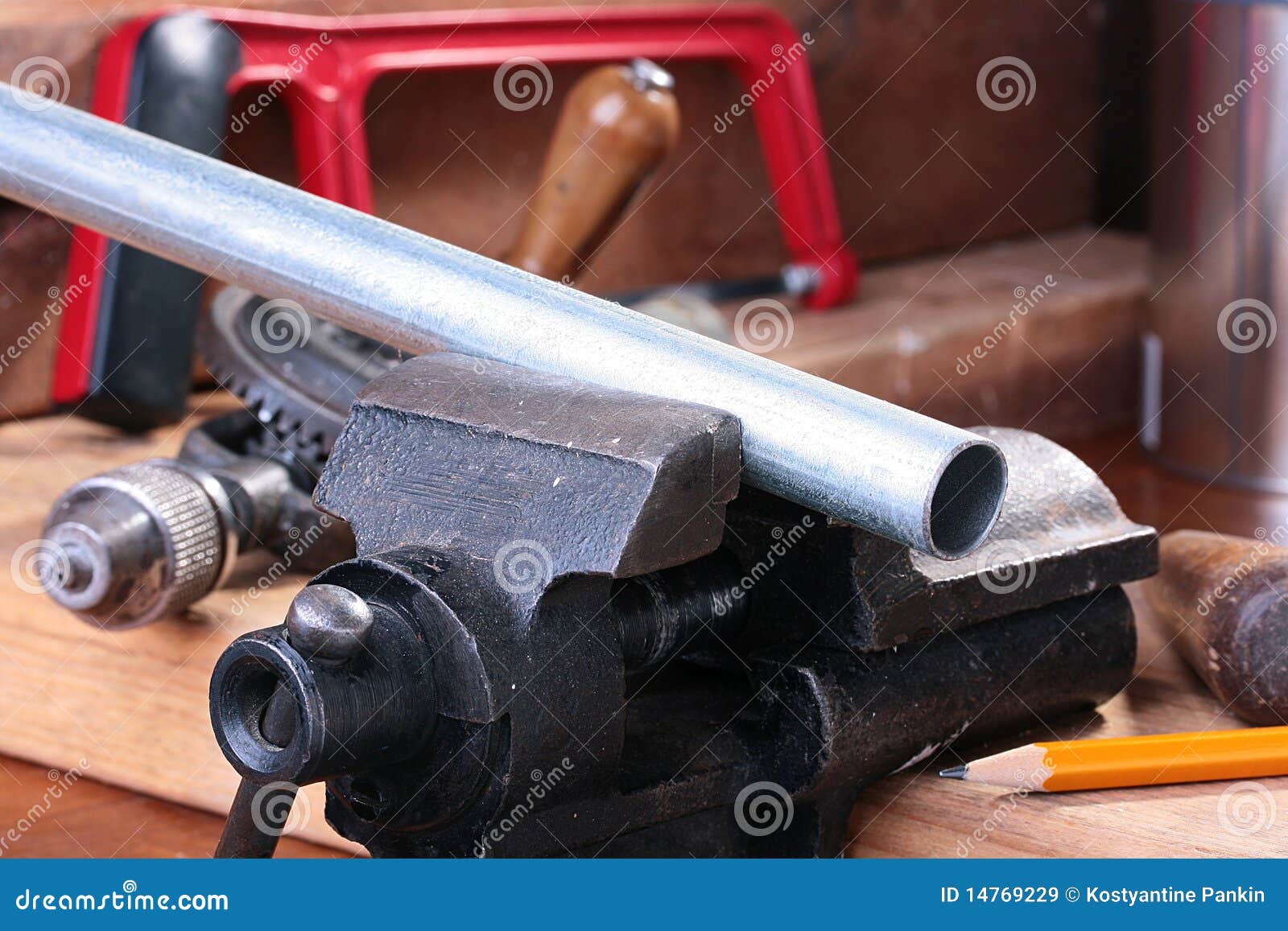 Steel pipe stock image. Image of tool, workbench, hold - 14769229