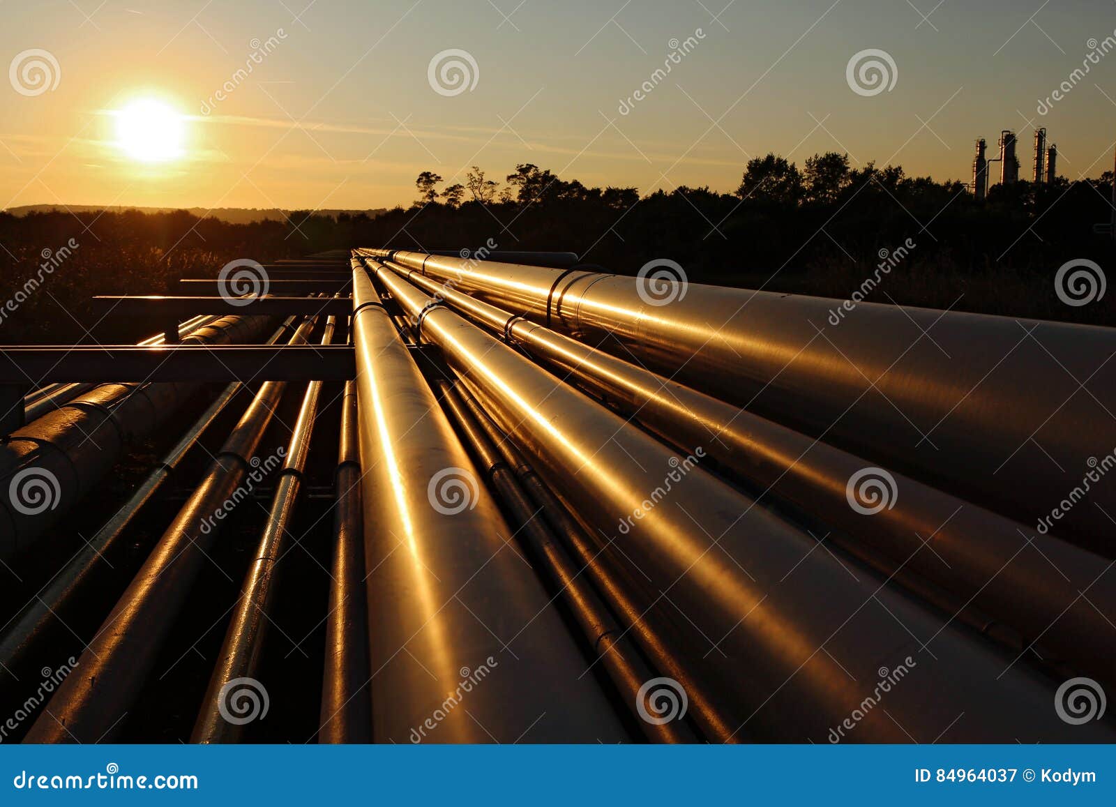 Steel Pipeline System during Sunset Stock Image - Image of steel ...