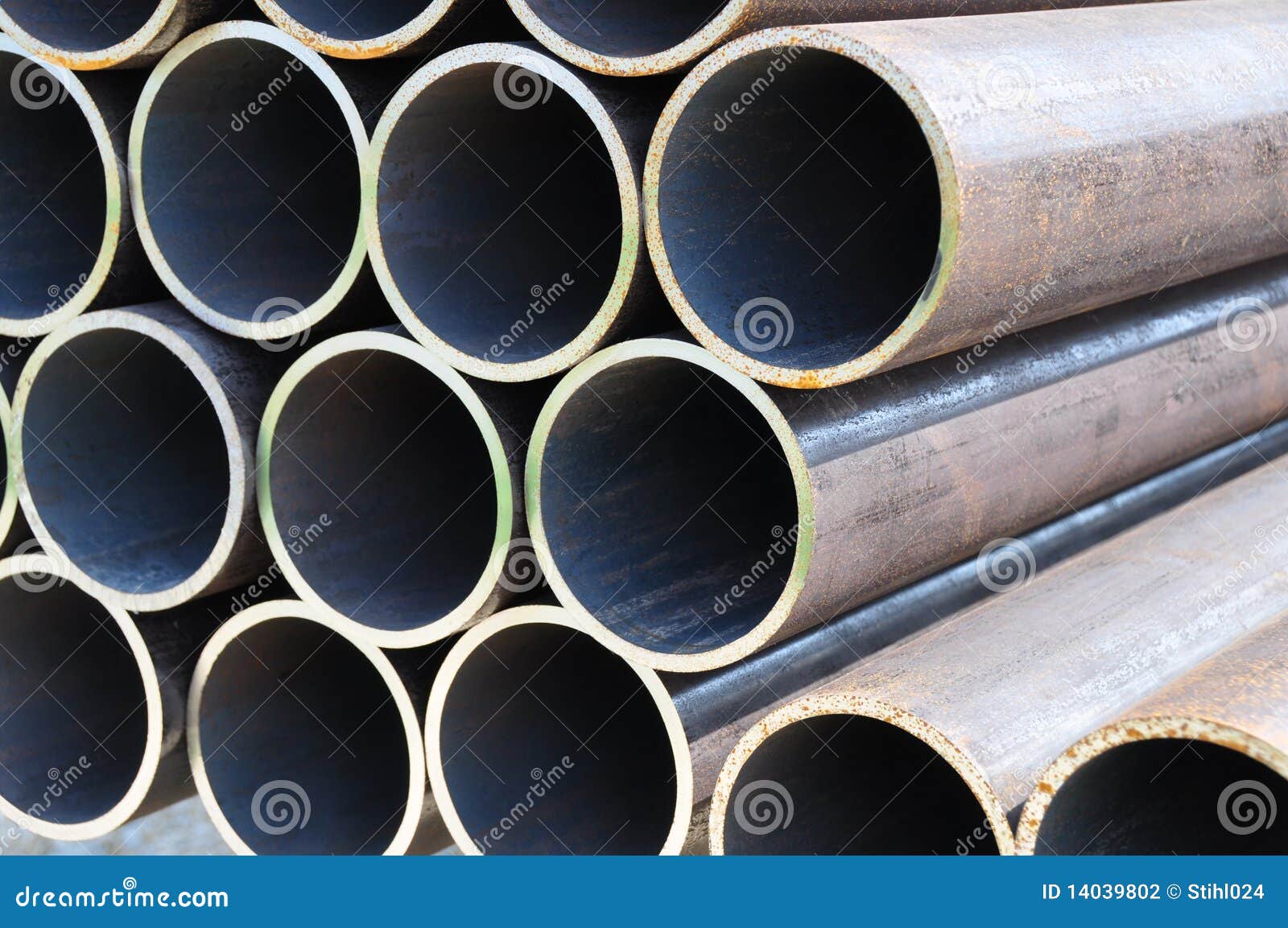 Steel pipes front view 2 stock photo. Image of stack - 14039802
