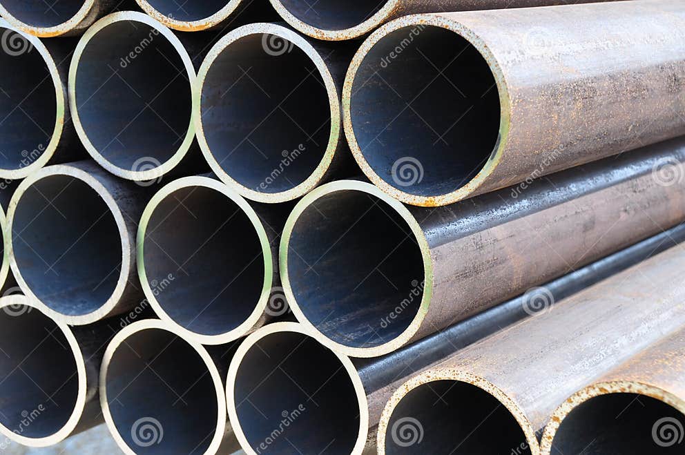 Steel pipes front view 2 stock photo. Image of stack - 14039802