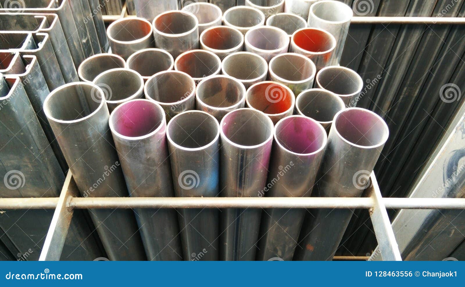 Steel Pipes Profile Stack. New Square Metal Pipes in Stock. Stack of ...