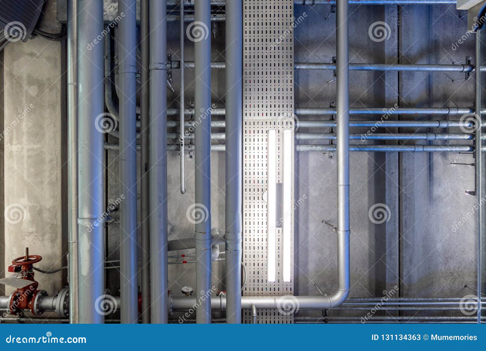 Steel Pipes System Network on Ceiling Stock Image - Image of ...