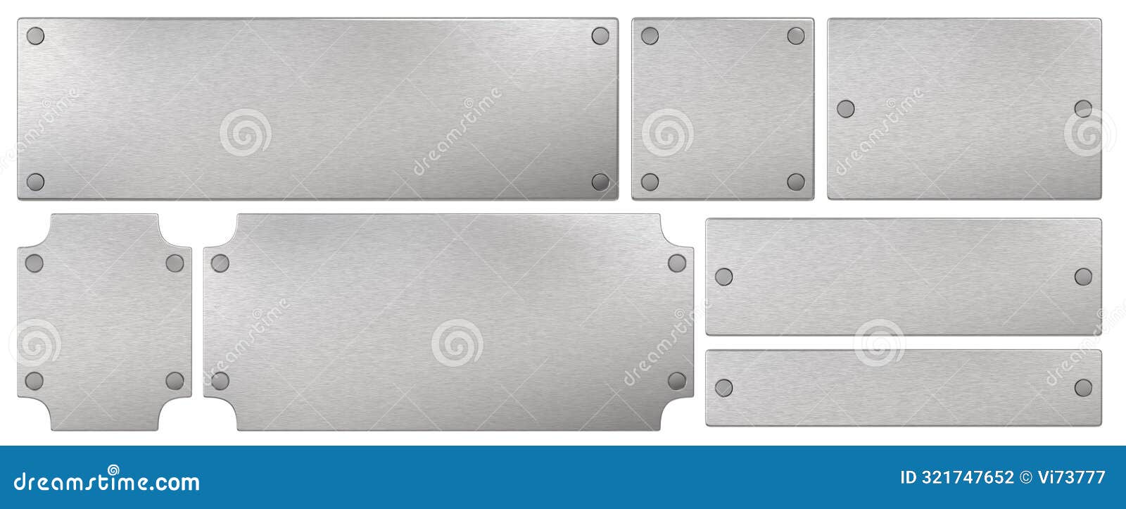 Steel Plaque with Rivets. Isolated Metallic Nameboards Set. 3D ...