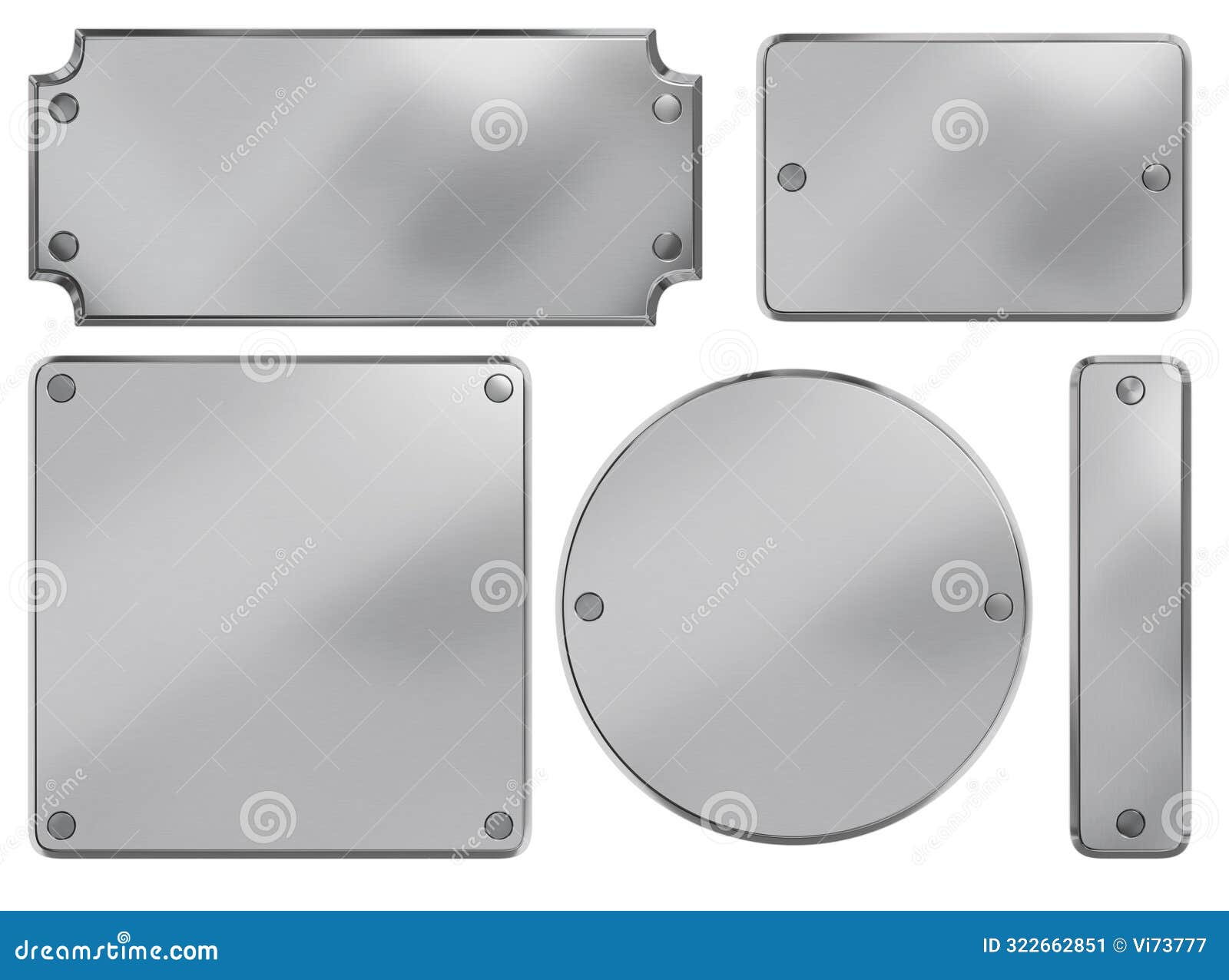 Steel Plaque with Rivets. Isolated Metallic Nameboards Set. 3D ...