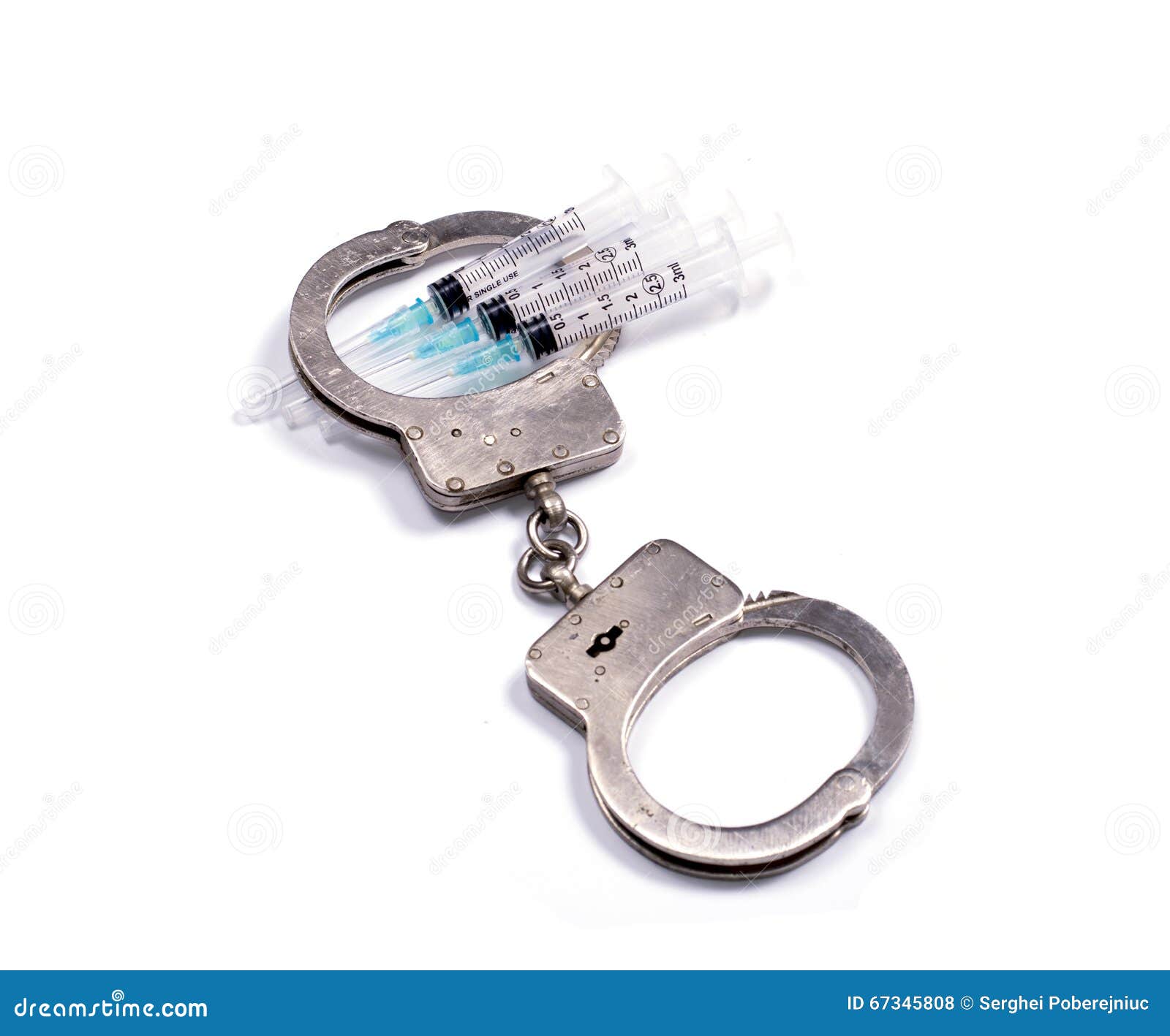 Steel Police Handcuffs and Syringes for Stock Photo - Image of isolated ...