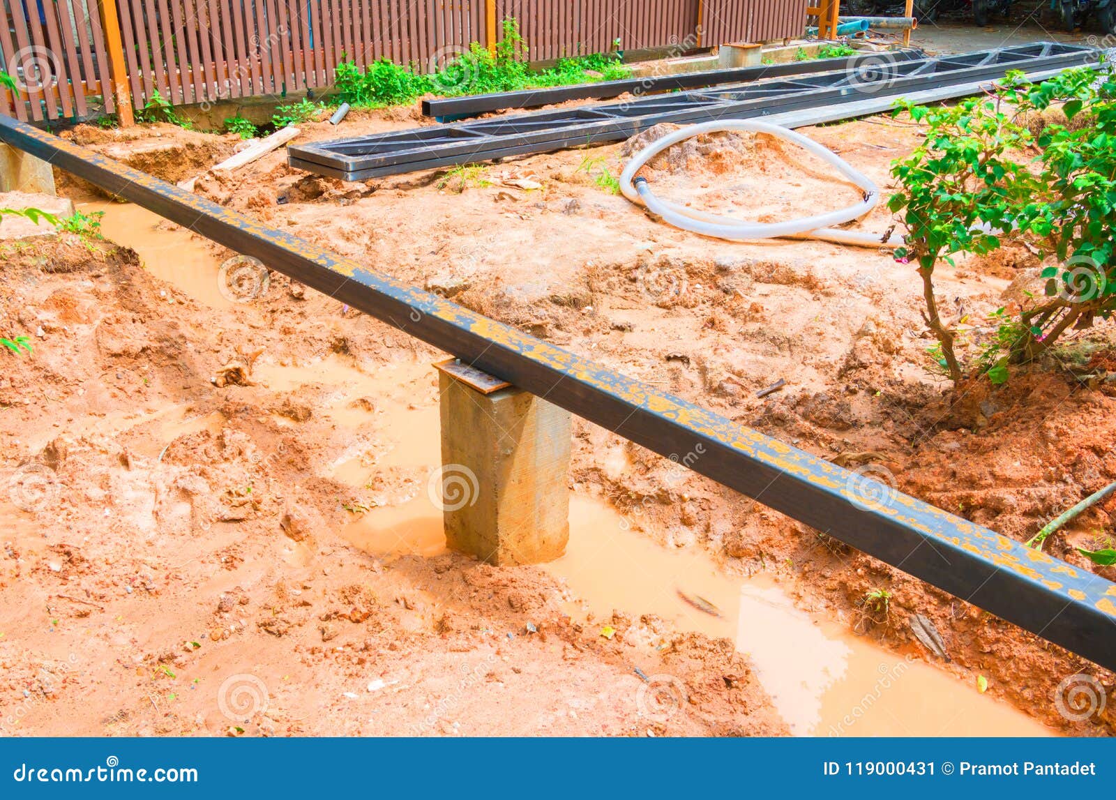Steel Post on Cement Pillar in Construction Work Site Stock Image ...