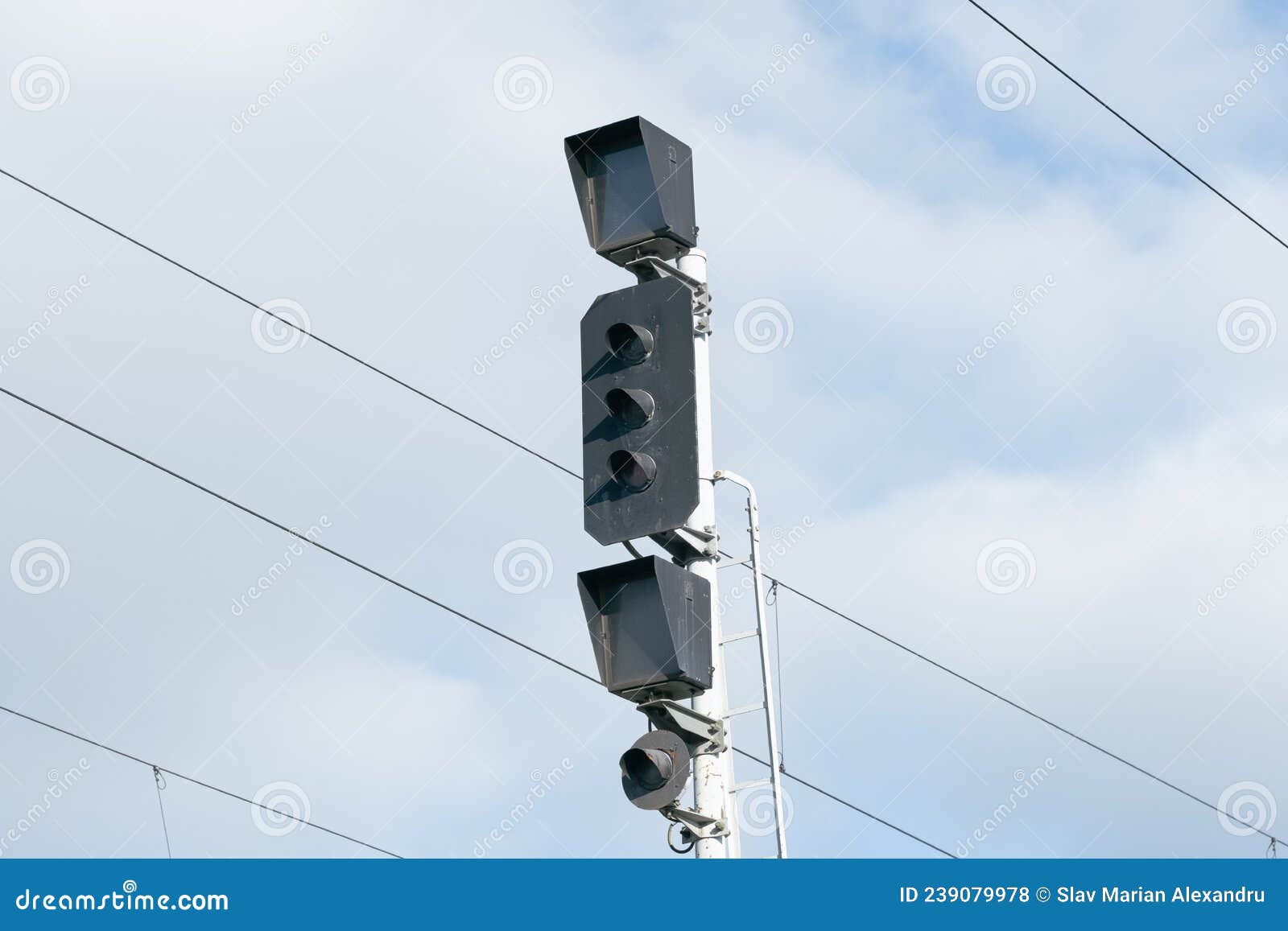 Steel Post with Railroad Traffic Light and Electrical Wires Stock Photo ...