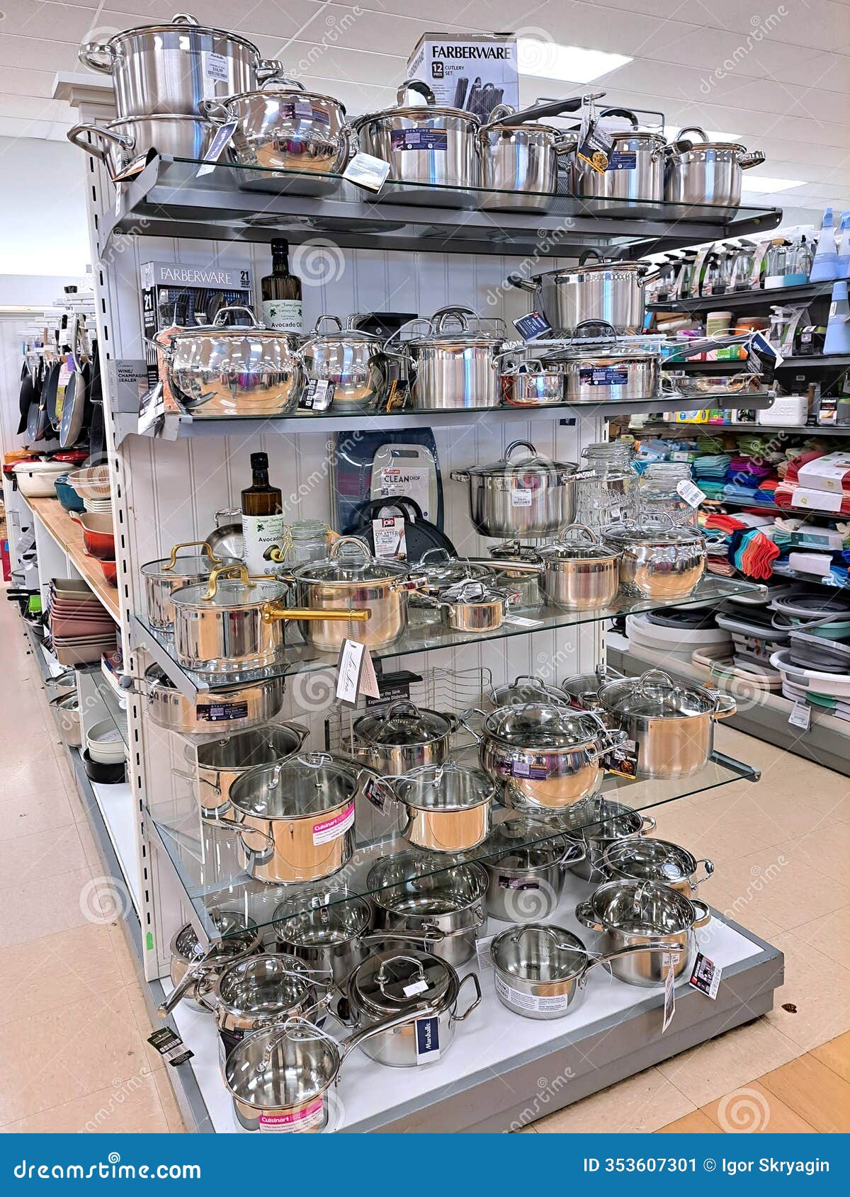 Steel Pots with Glass Lids on the Counter at the Store Editorial Photo ...