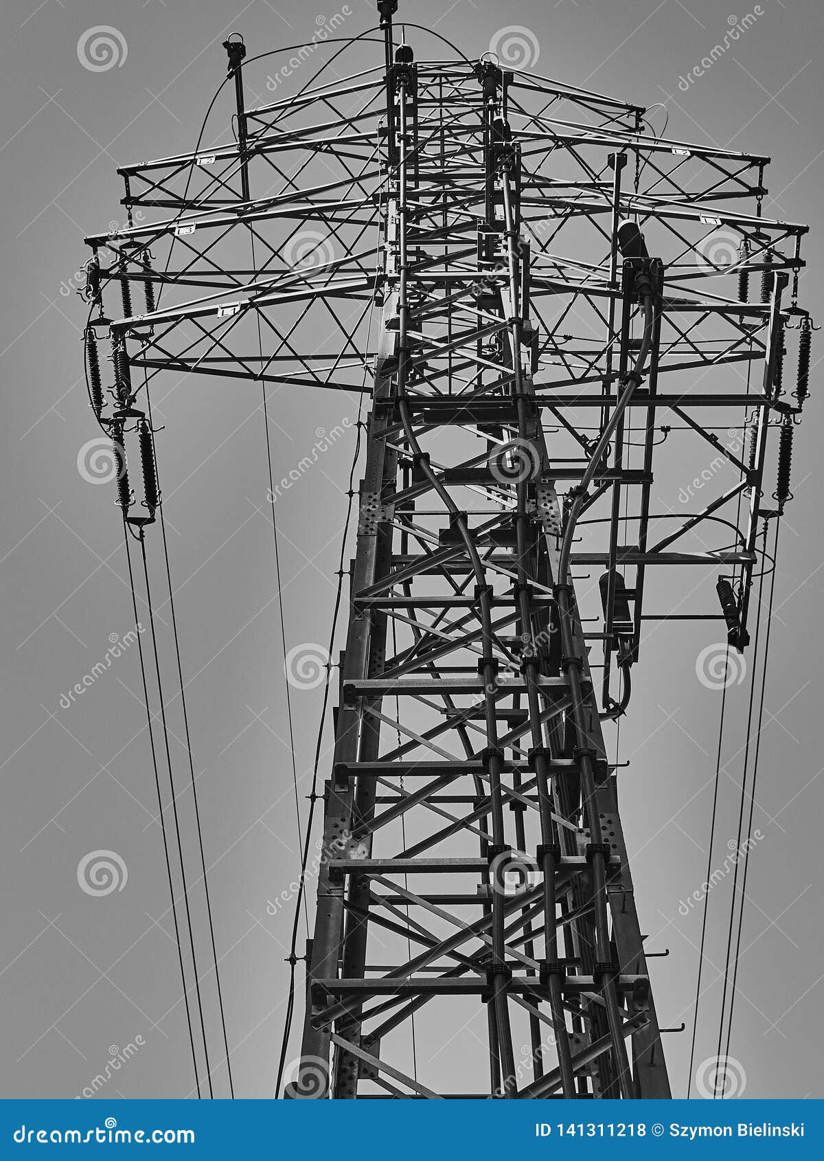 Steel Power Pole with High Voltage Stock Photo - Image of electric ...