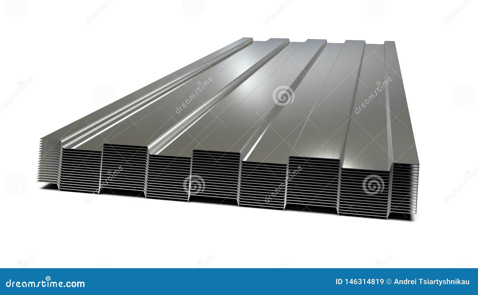 Steel Profiled Sheets Stacked in Stack. Sale of Steel Assortment. 3D ...