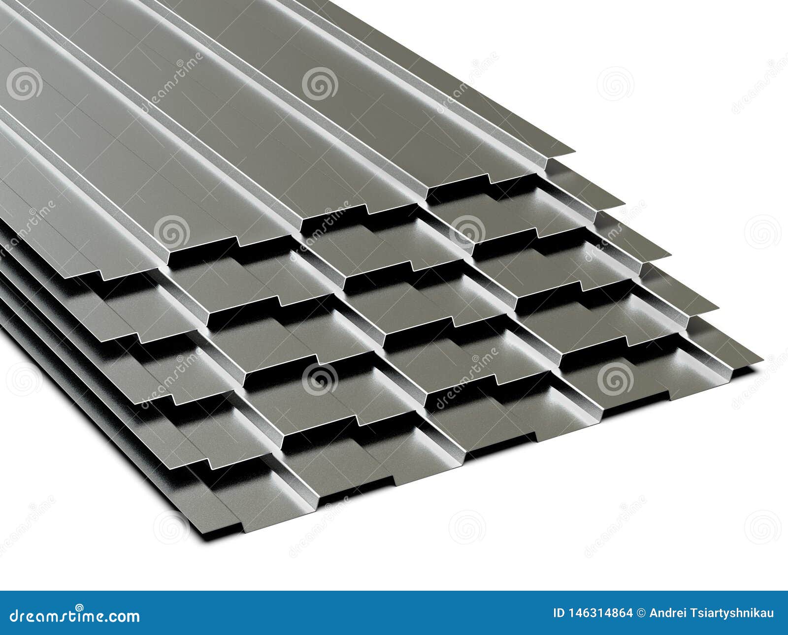 Steel Profiled Sheets Stacked in Stack. Sale of Steel Assortment. 3D ...