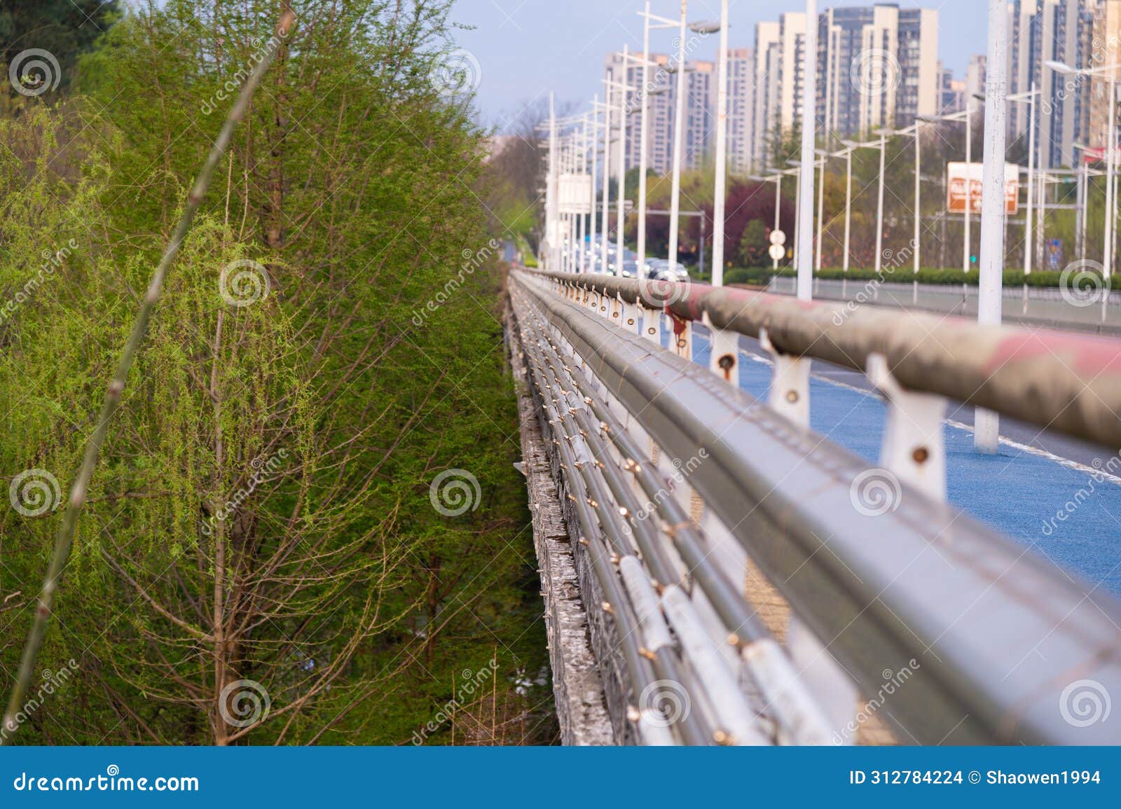 Steel Railing Along the City Road Stock Photo - Image of life, line ...