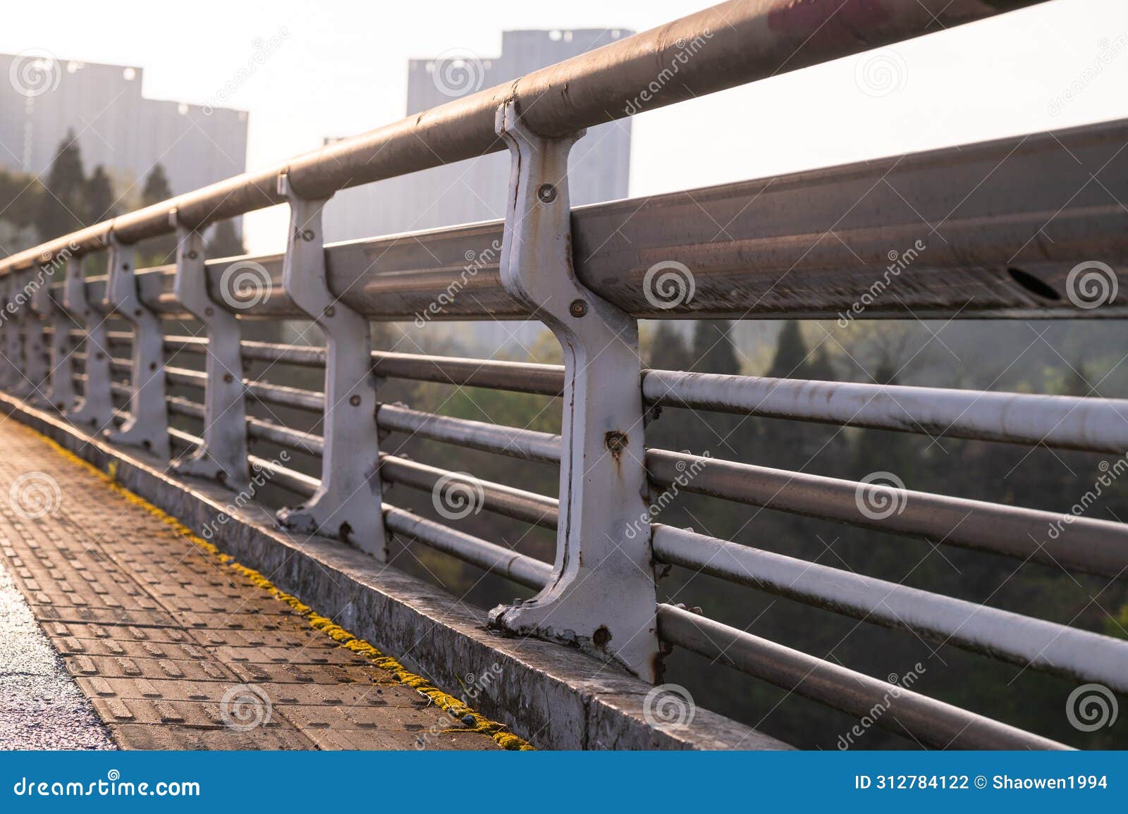 Steel Railing Along the Sidewalk Stock Photo - Image of path, city ...