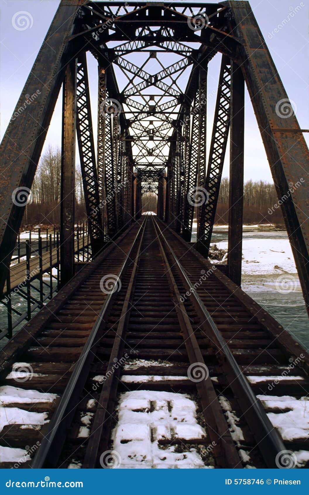 Steel Railroad Bridge in the Snow Stock Photo - Image of snow, crossing ...