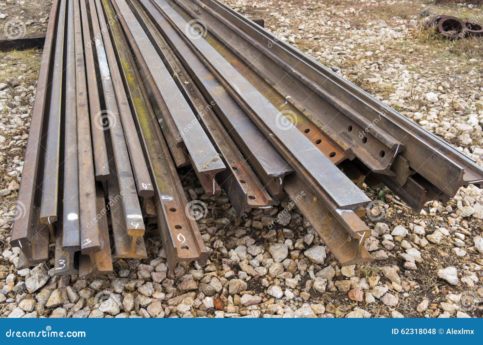 Steel rails in factory stock photo. Image of metal, stockroom - 62318048