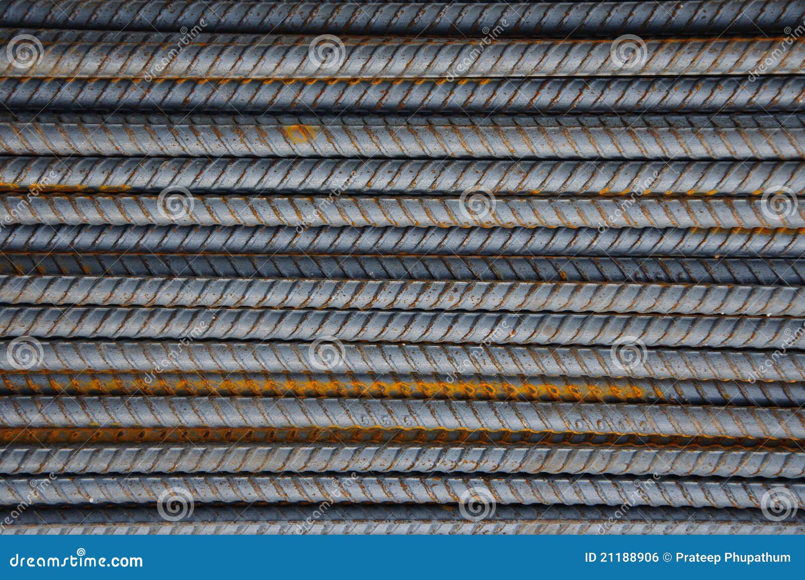 Steel Rebar Rod Closeup On Construction Site In Frontal View. Royalty ...