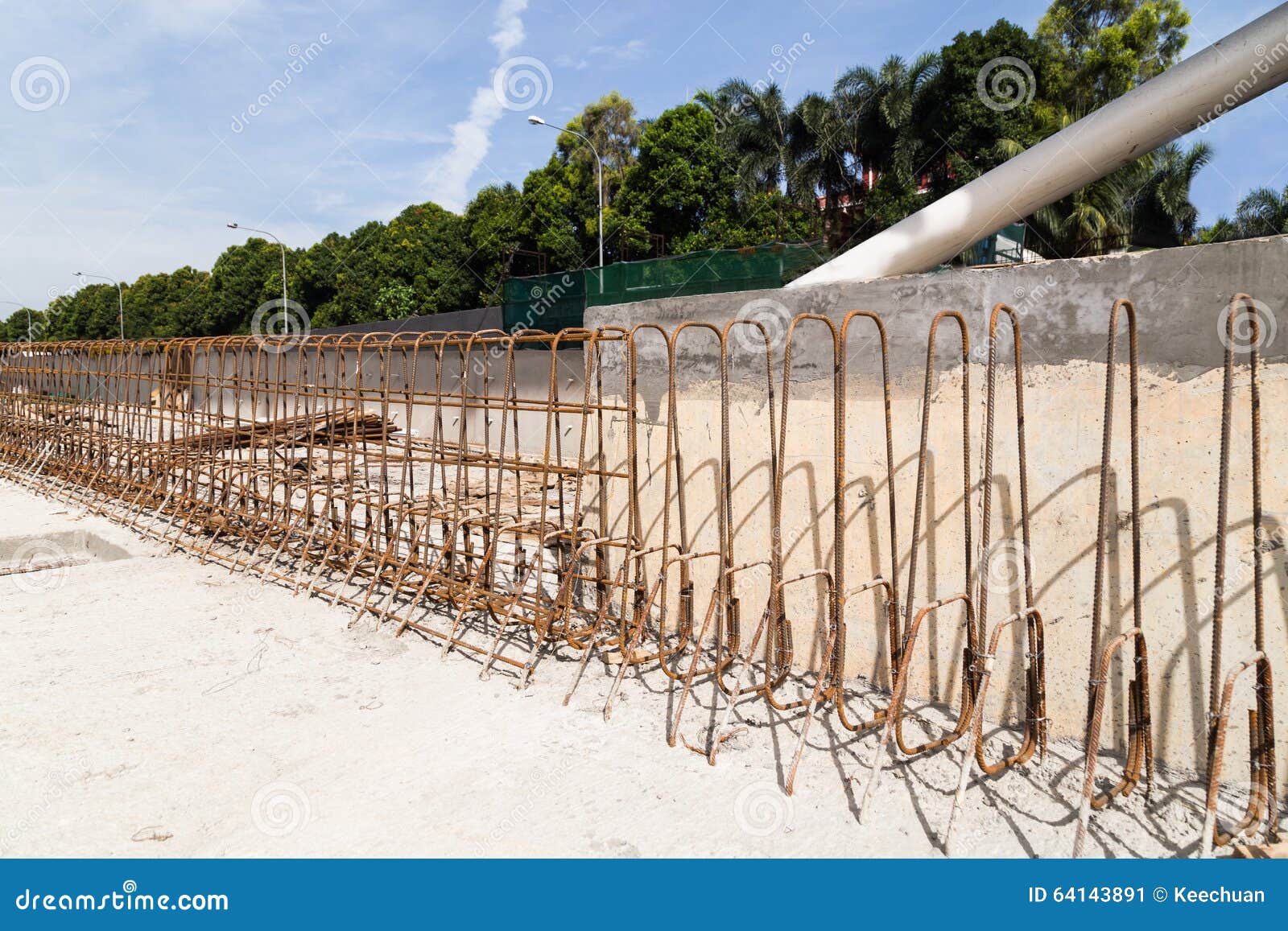 Steel Rebar and Concrete Divider Being Constructed at Construction Site ...
