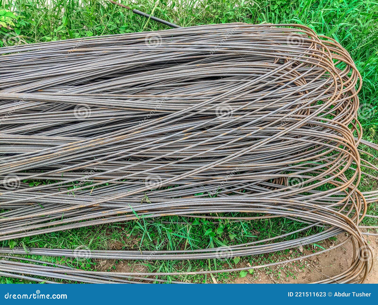 Steel Rod for Construction Work on Green Grass Stock Image - Image of ...