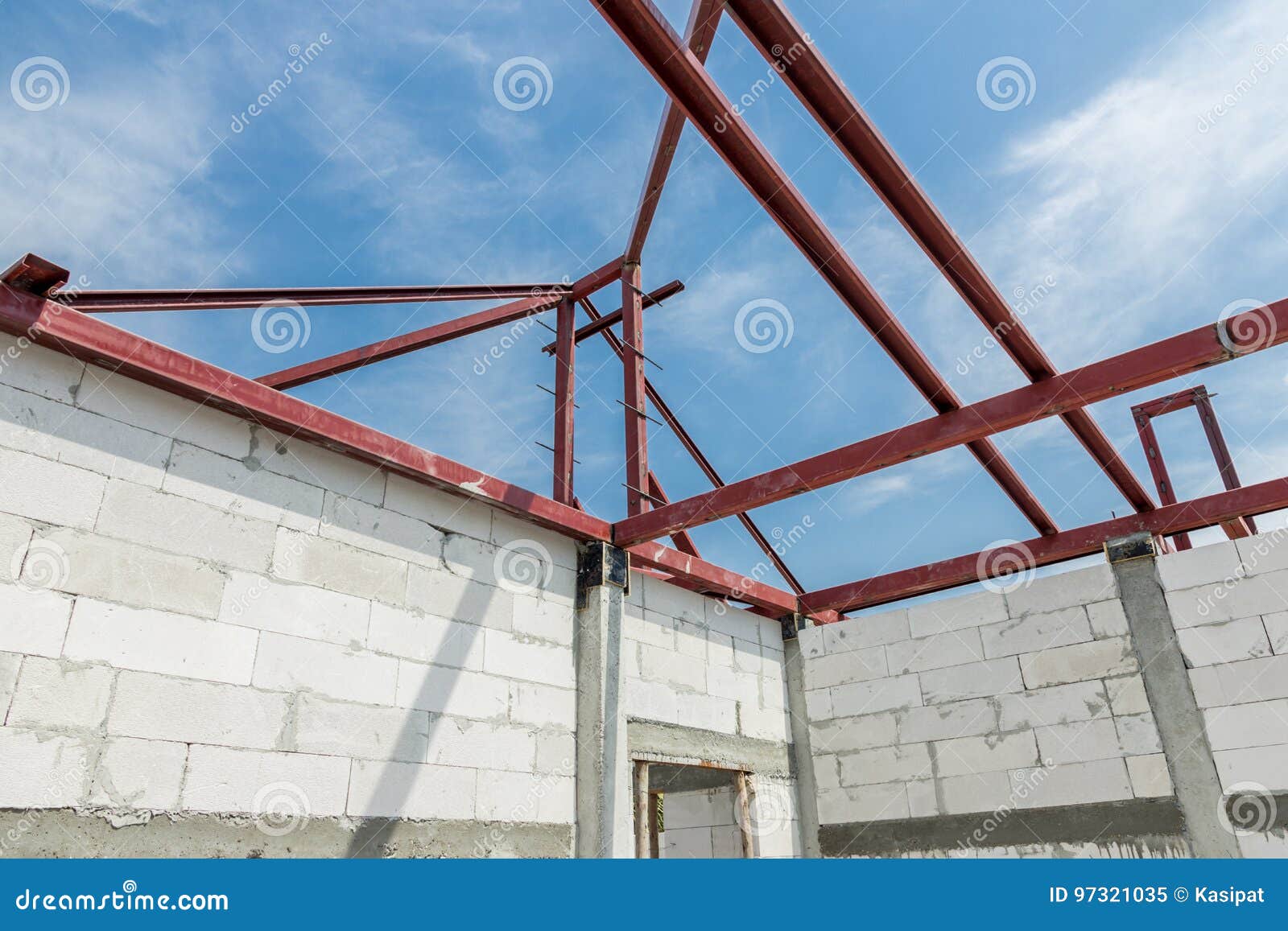 Steel roof structure stock image. Image of work, background - 97321035