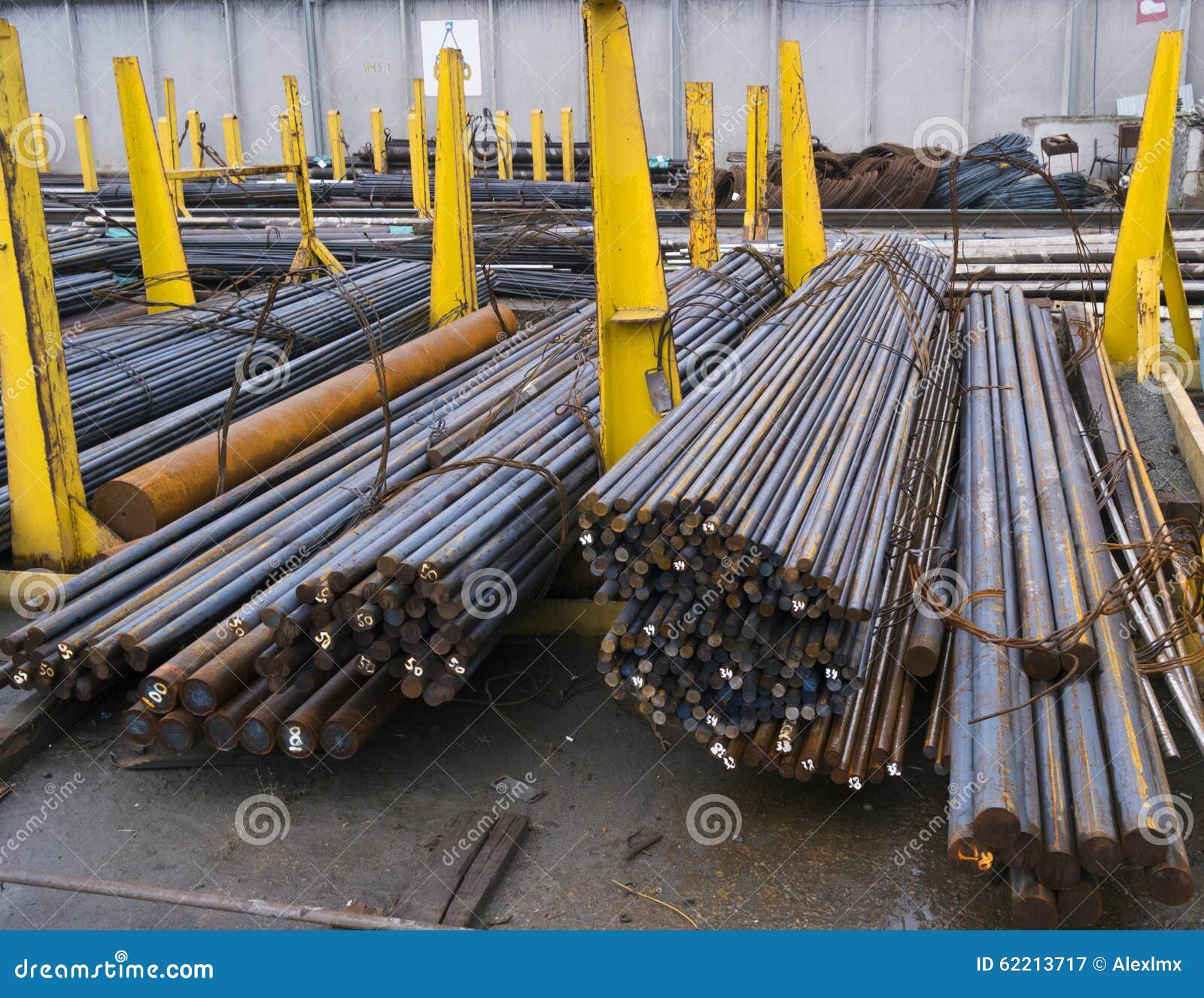 Steel Round Bars in Warehouse Stock Image - Image of rolled ...