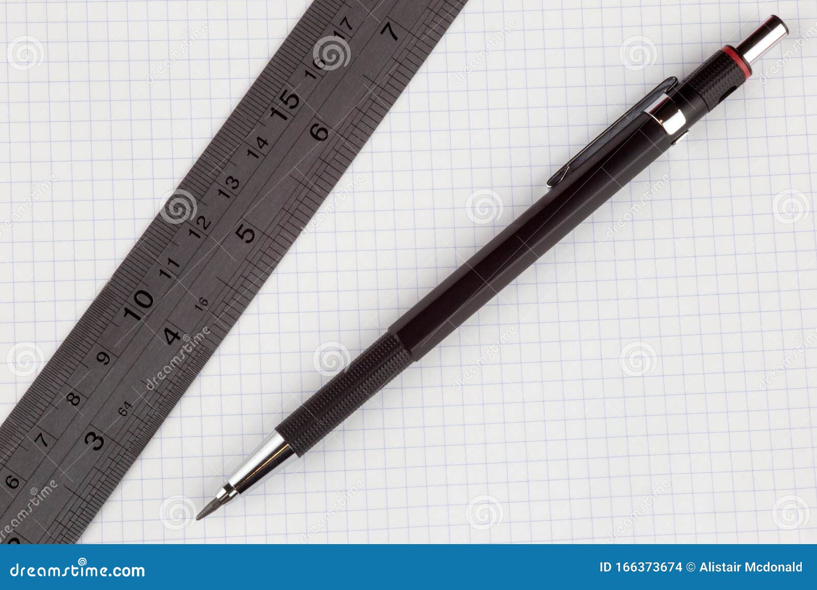 Steel Ruler and Clutch Pencil on Squared Graph Paper Stock Photo ...