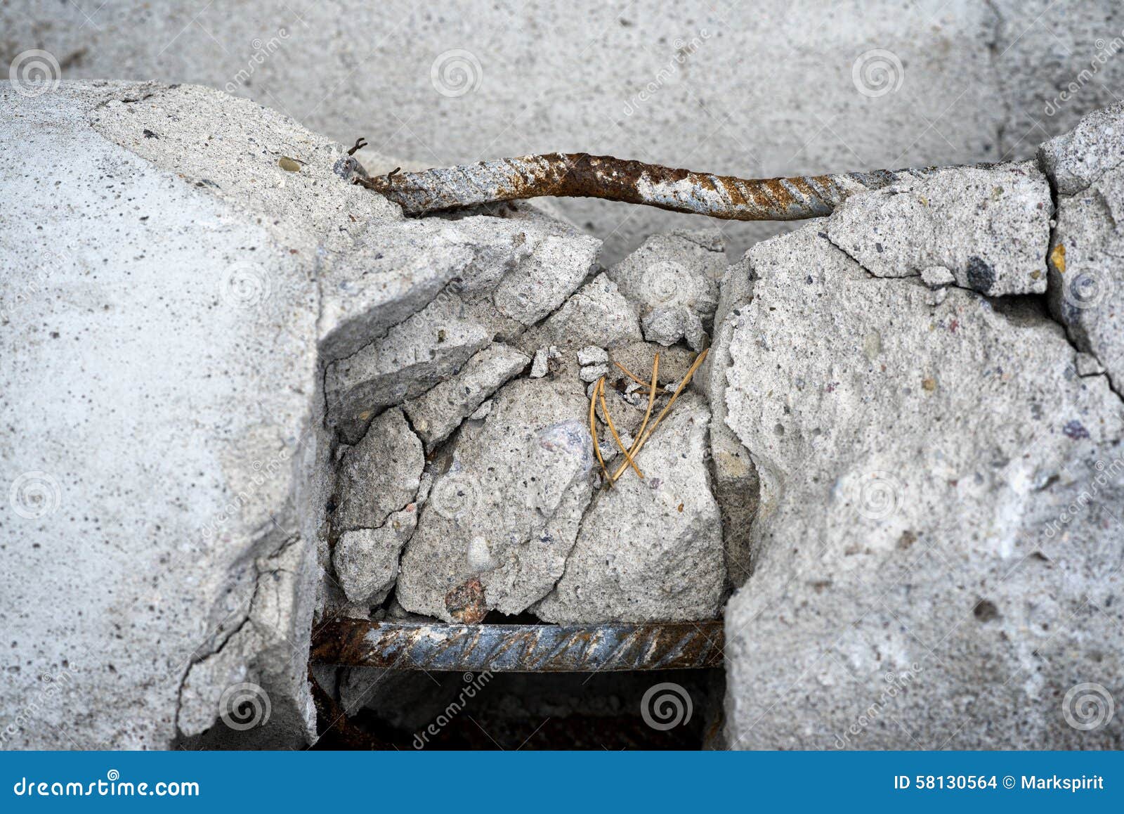 A Steel Rusty Rods in Damaged Concrete Pillars. Stock Photo - Image of ...