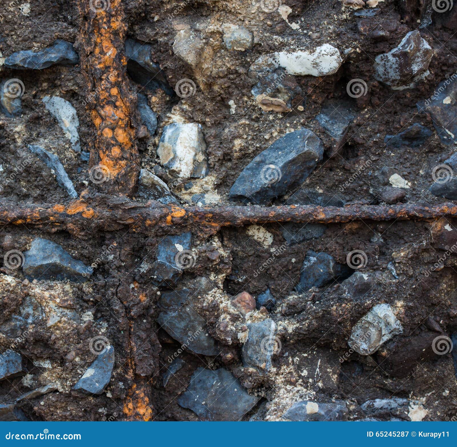 Steel Rusty Rods in Gray Concrete Wall. Stock Image - Image of ...