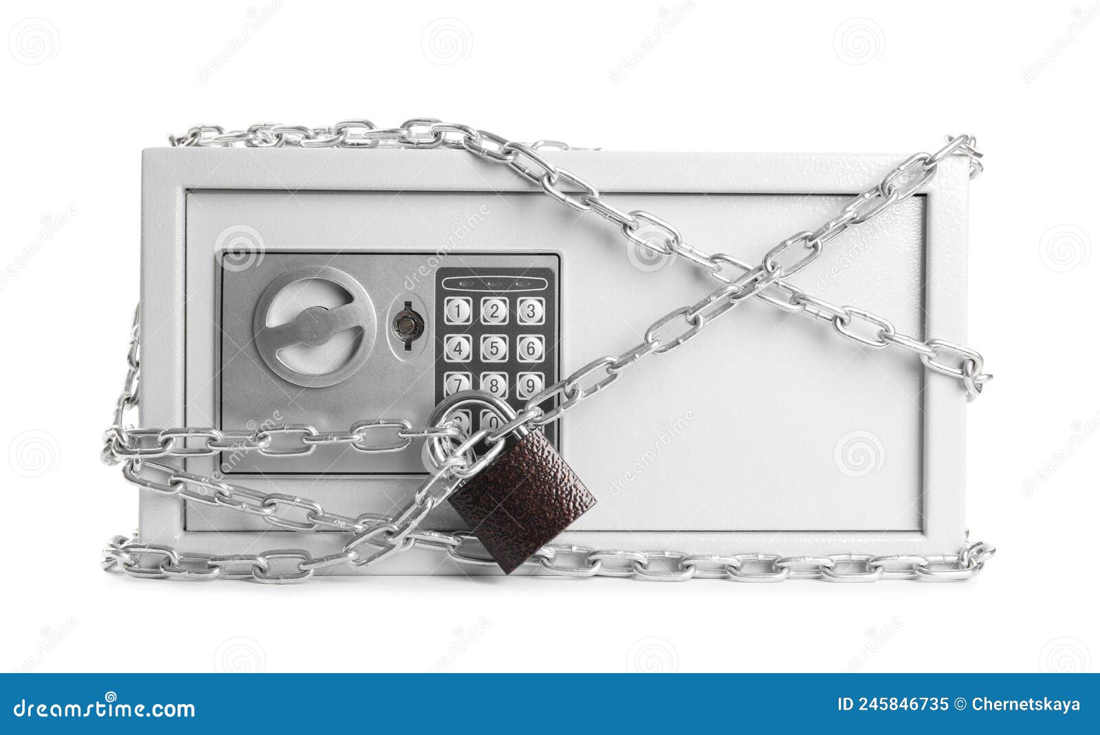Steel Safe with Chain and Lock Isolated on White Stock Image - Image of ...