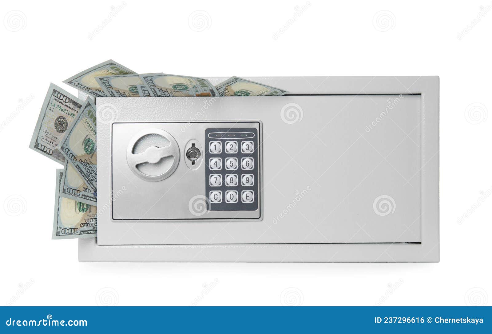 Steel Safe with Money on White Background Stock Photo - Image of ...