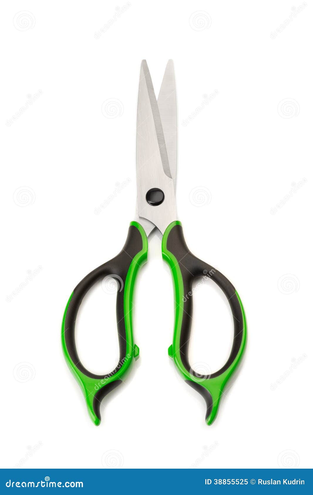 Steel Scissors with Rubber Grips, Green and Black. Stock Image - Image ...