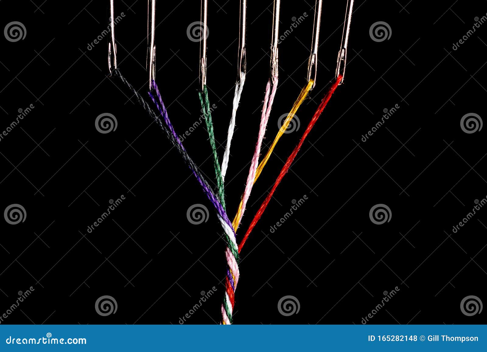 7 Steel Sewing Needles Threaded with Various Colored Threads Which are ...