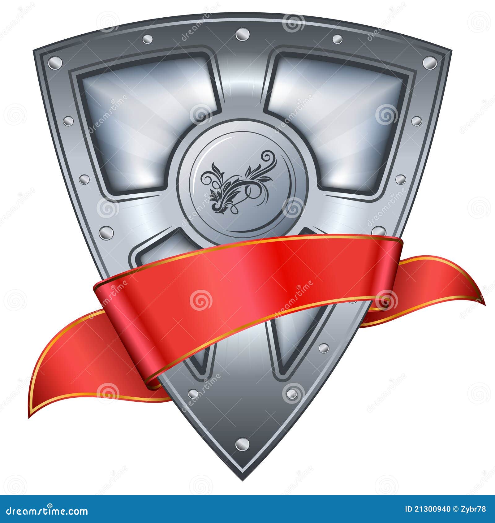 Steel Shield with Red Ribbon Stock Vector - Illustration of insignia ...