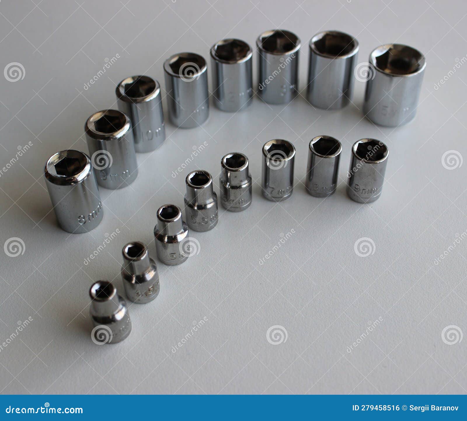 Spanner Sockets Lined Up in a Size Comparison Square Stock Photo Stock ...