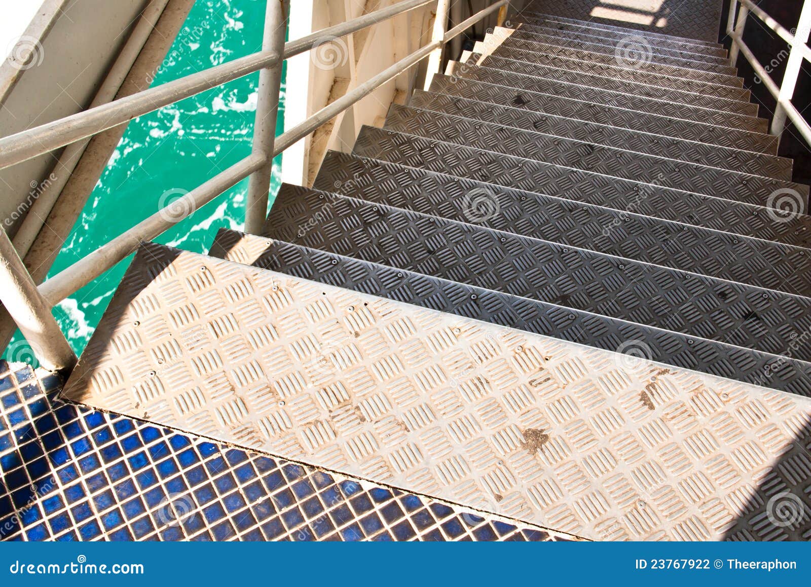 Steel Stairs With A Background Of Old Red Brick Wall Texture Royalty ...