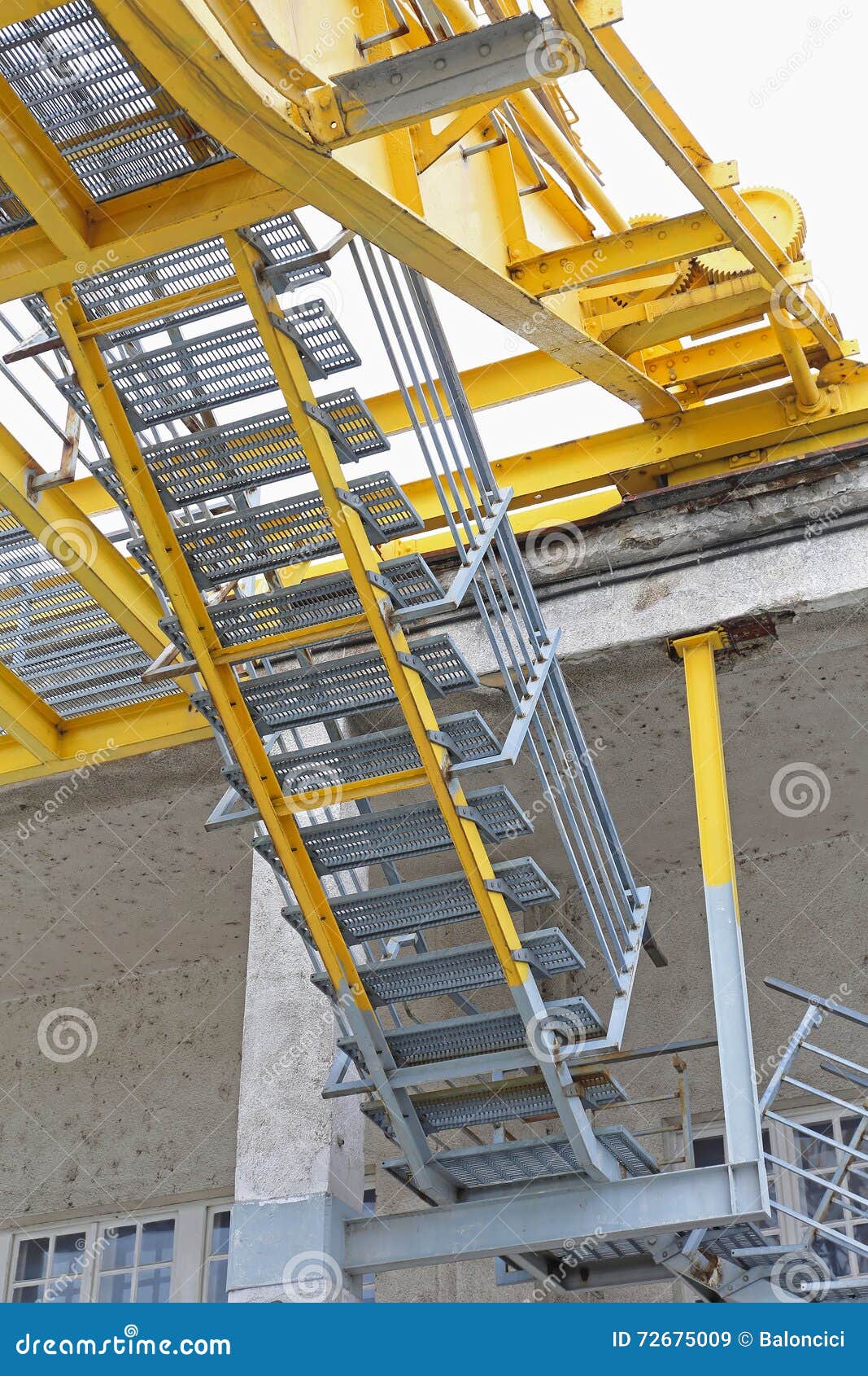 Steel Stairs With A Background Of Old Red Brick Wall Texture Royalty ...