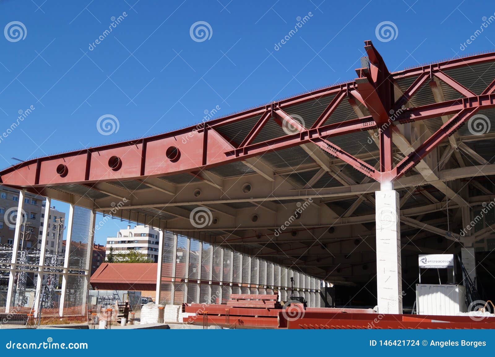 Steel Structure in a Construction Stock Photo - Image of station ...