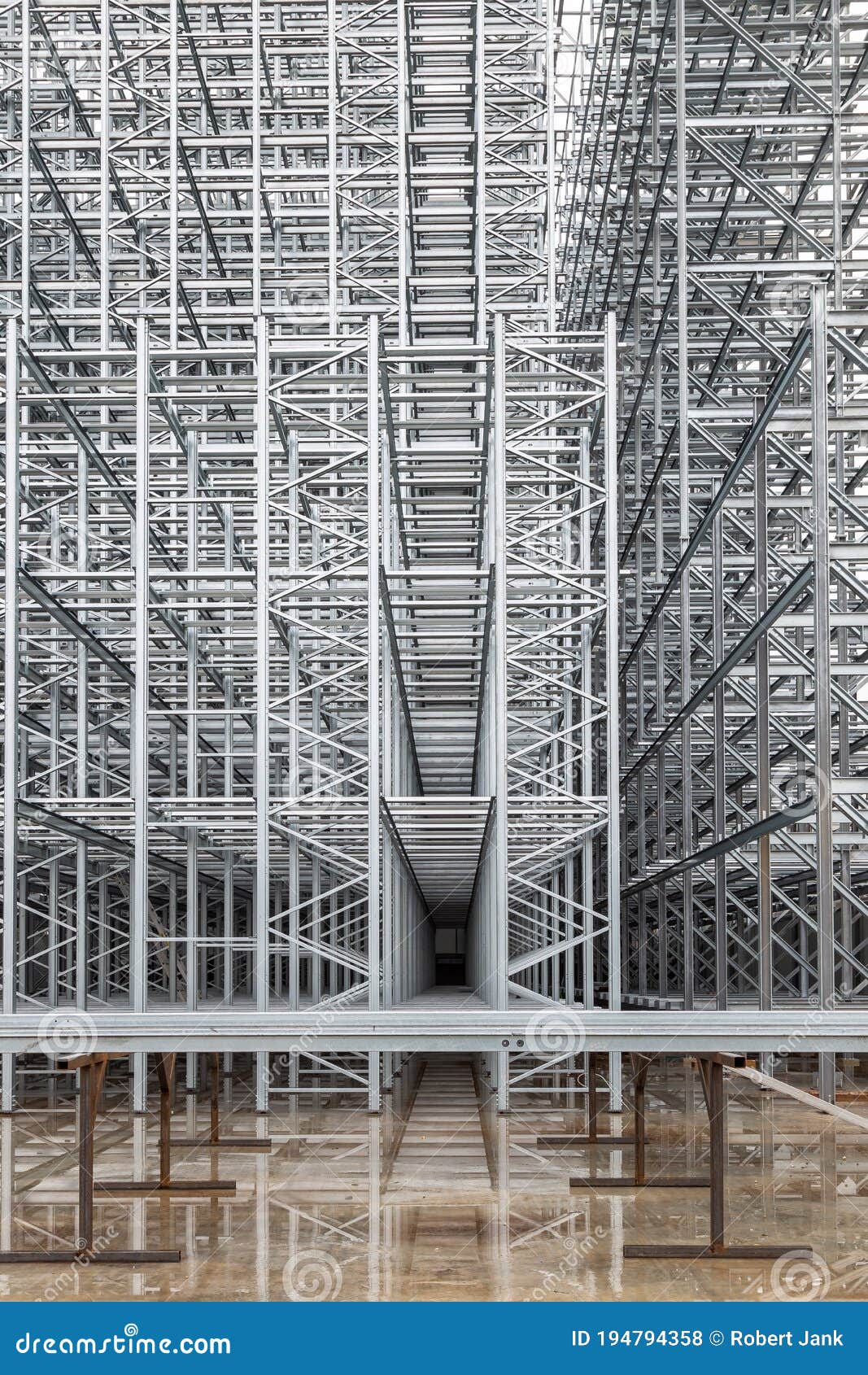 Steel Structure of a High Rack Warehouse Stock Photo - Image of metal ...