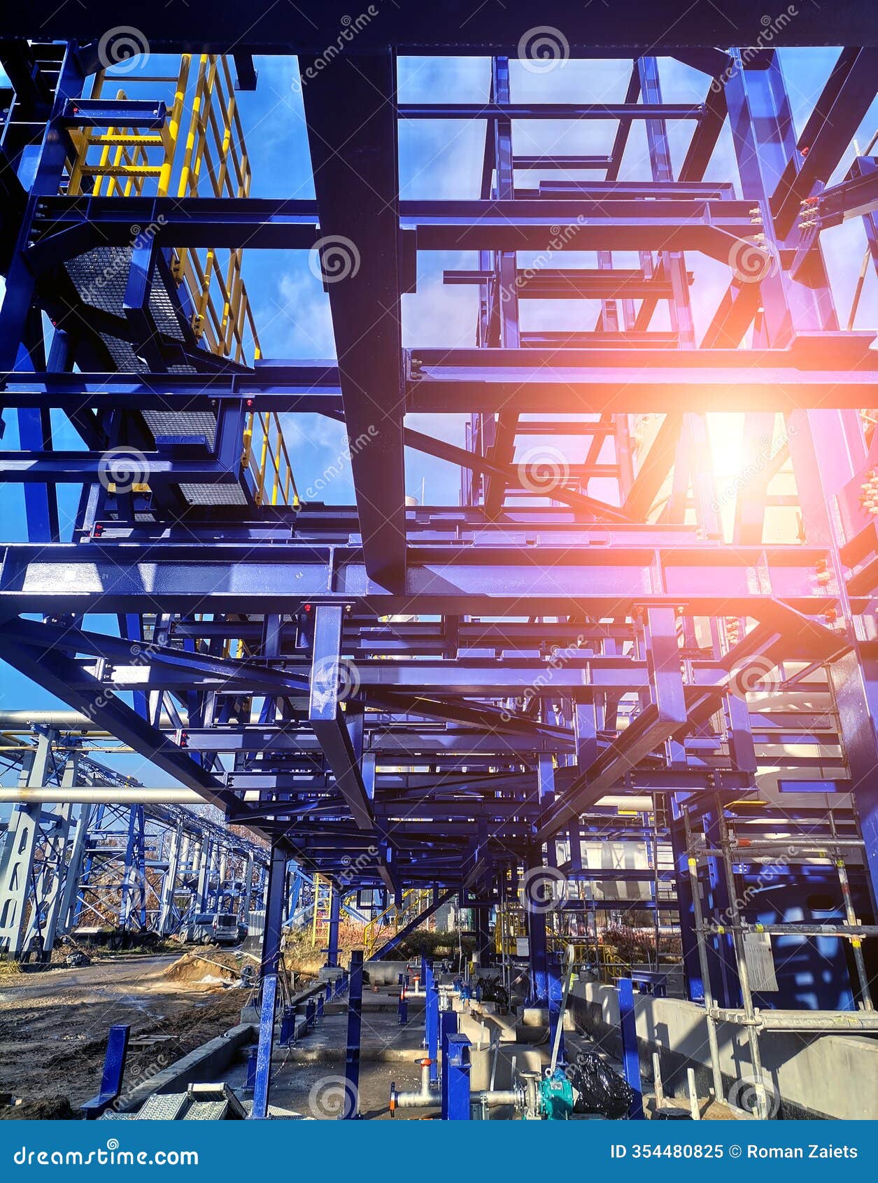 Steel Structure is Under Construction on the Construction Site Against ...