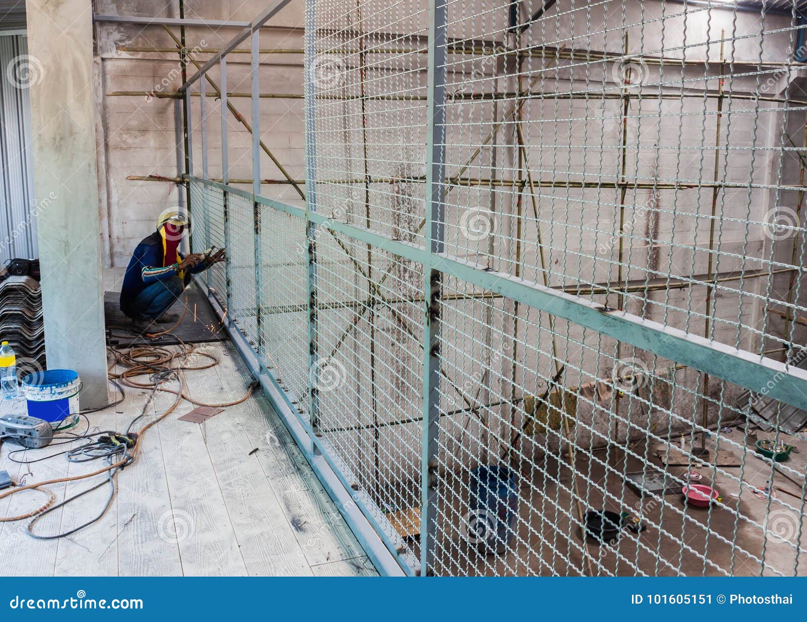 Steel Structure Wire Mesh of Construction. Stock Image - Image of ...