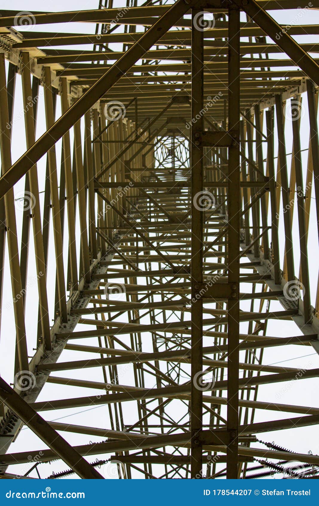 Steel Struts Inside a Power Pole Photographed into the Blue Sky Stock ...
