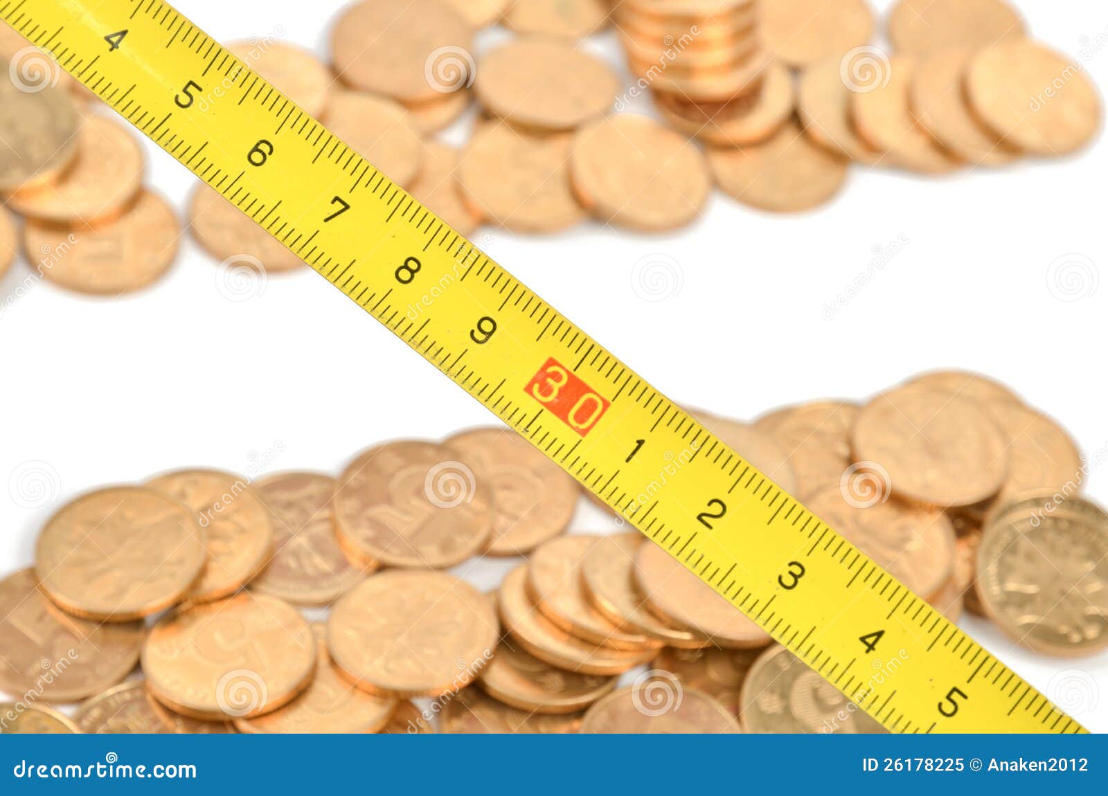 Steel tape and coin stock image. Image of white, treasure - 26178225