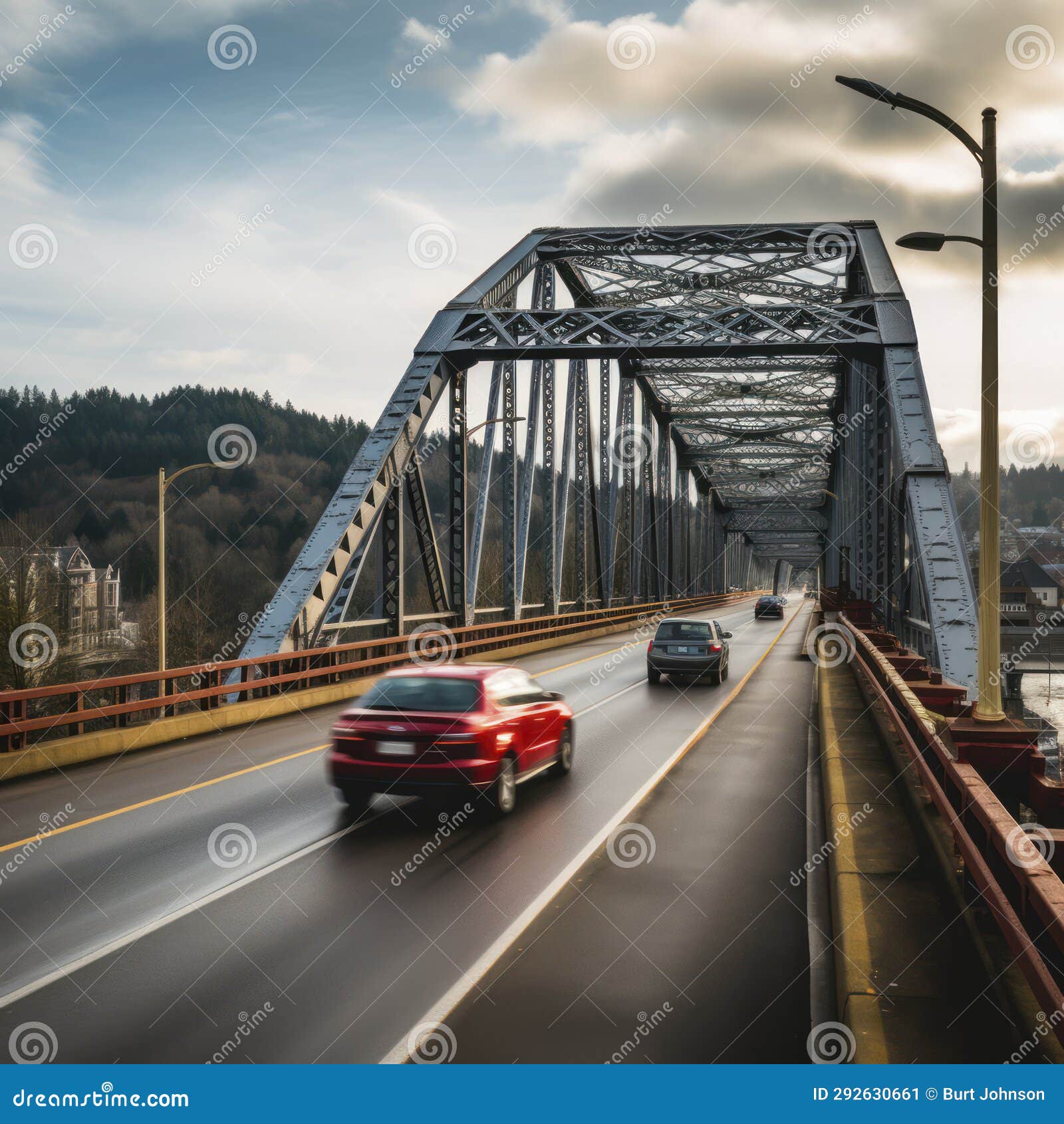 Steel Trestle Bridge with Car Driving on it Stock Image - Image of view ...
