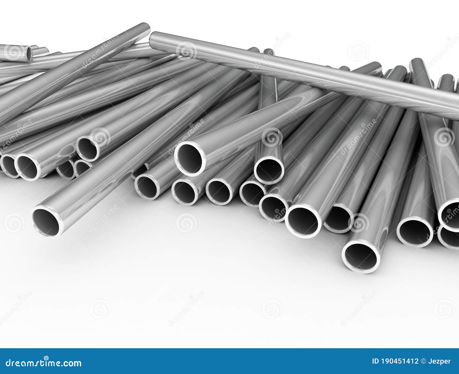 Steel Tubes Stack with Reflection on White Background Stock ...