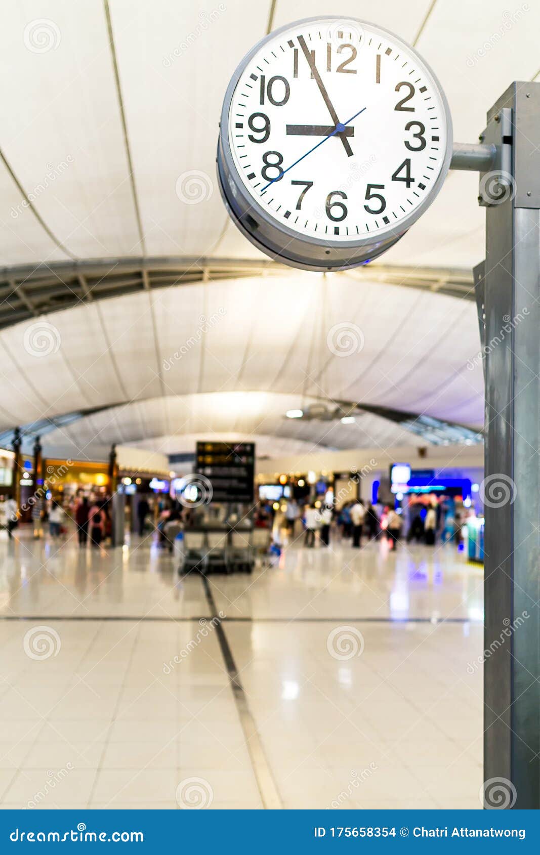 Steel Wall Clock in Airport Terminal and Copy Space Stock Photo - Image ...