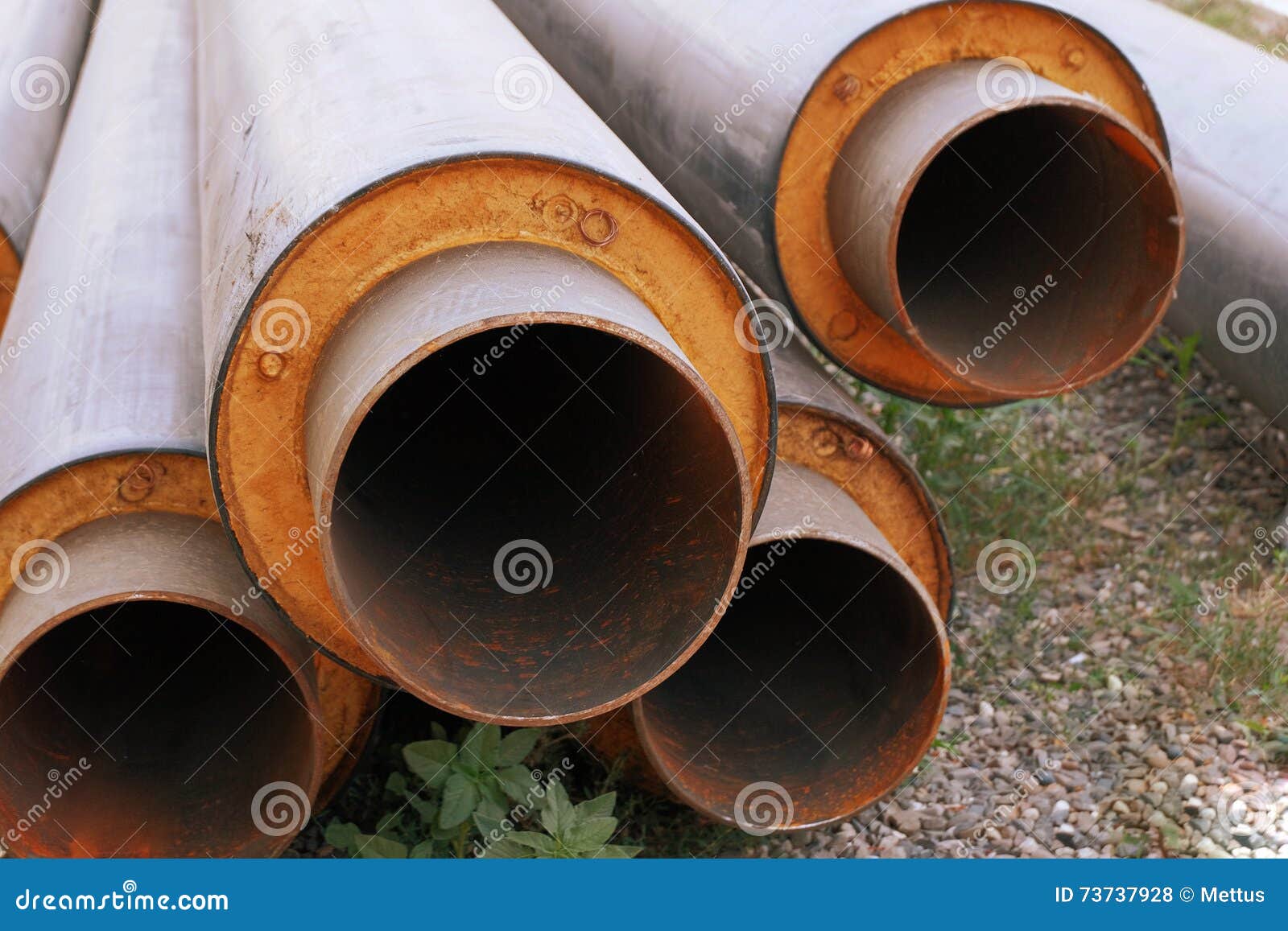 Steel Water Pipes with PVC Isolation Shell in Stack on Ground in ...