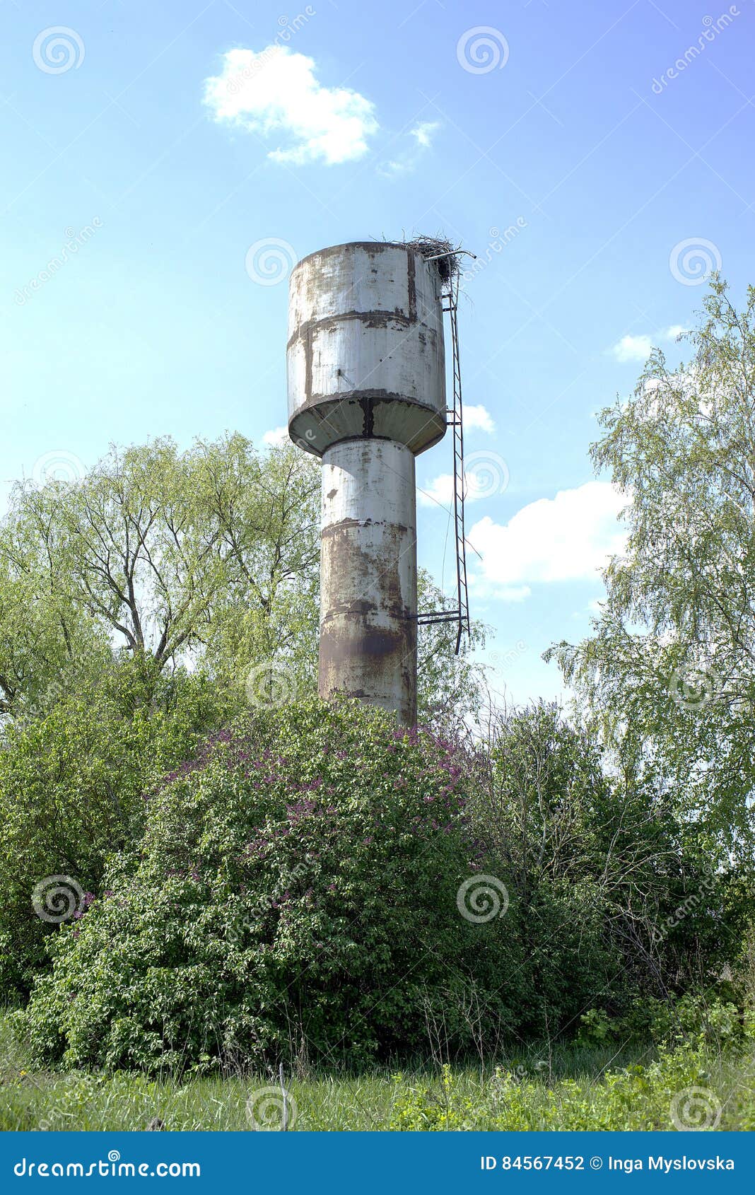 Steel Water Tower Green Trees Stock Photo - Image of factory, steel ...