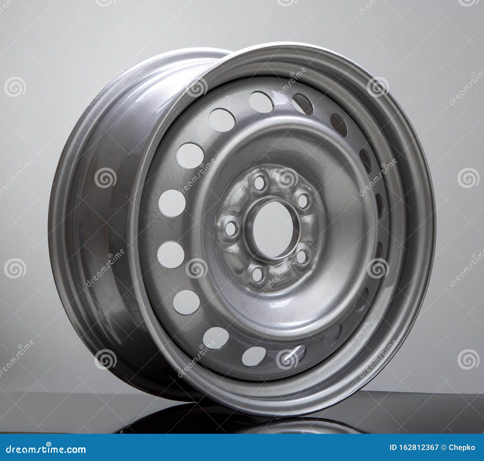 Steel Wheel Rim on Grey Background Stock Image - Image of damage ...
