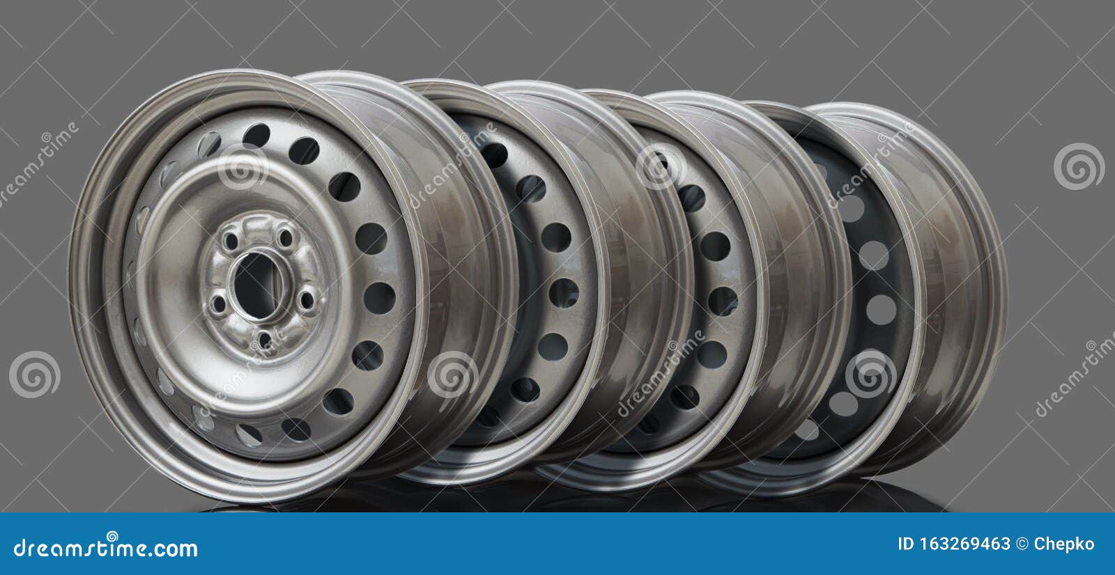 4 Steel Wheel Rim on Grey Background Stock Image - Image of aluminium ...